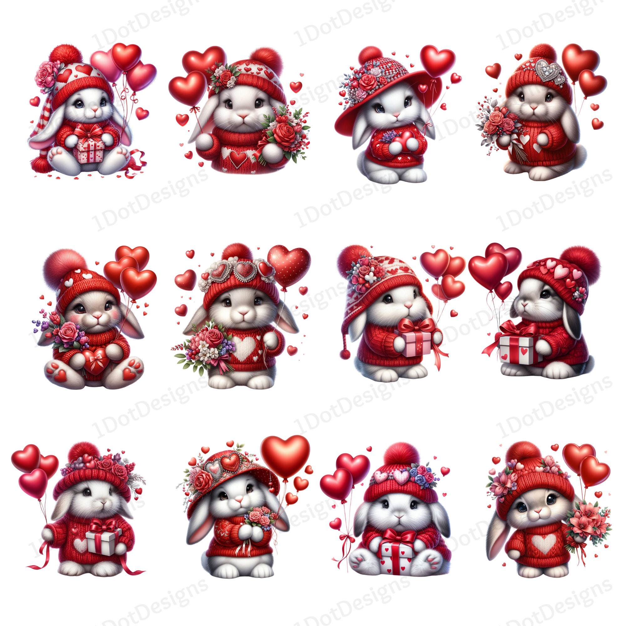 Valentine Bunny Clipart Bundle, Valentines Day Clipart, Love Clipart ...