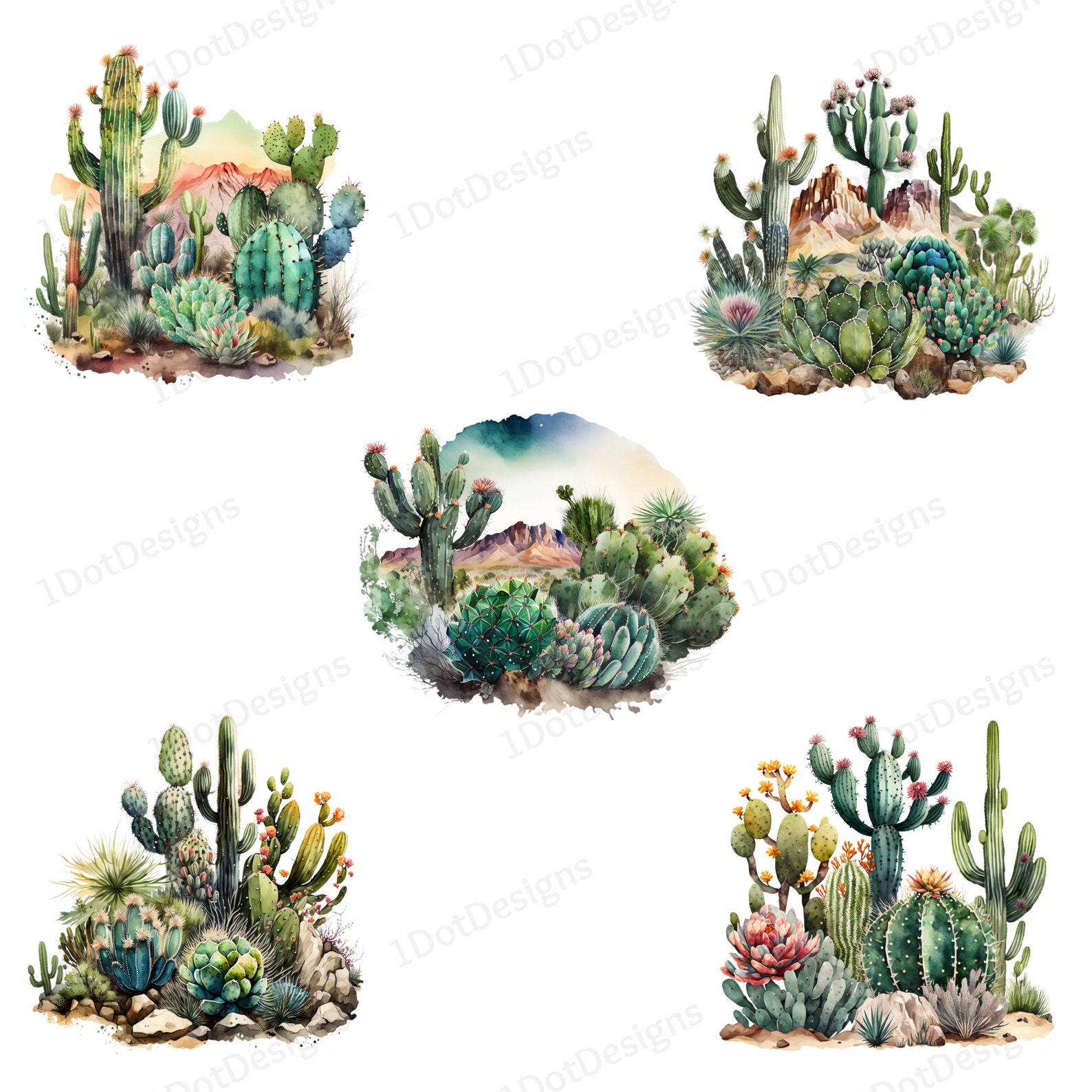 Watercolor Cactus Clipart Bundle, Cactus PNG, Watercolor Clipart, Wild ...