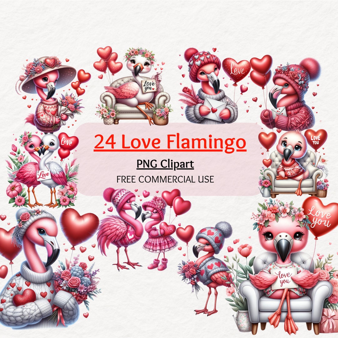 Valentines Flamingo Clipart Bundle, Valentines Day Clipart, Flamingo ...