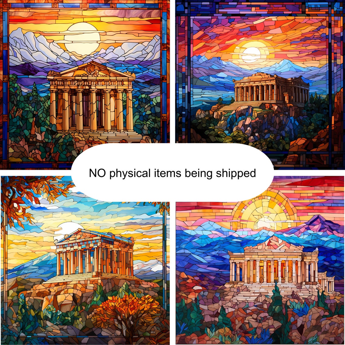 Stained Glass Greece Scenery Digital Paper, 20 Jpgs (digital Download ...
