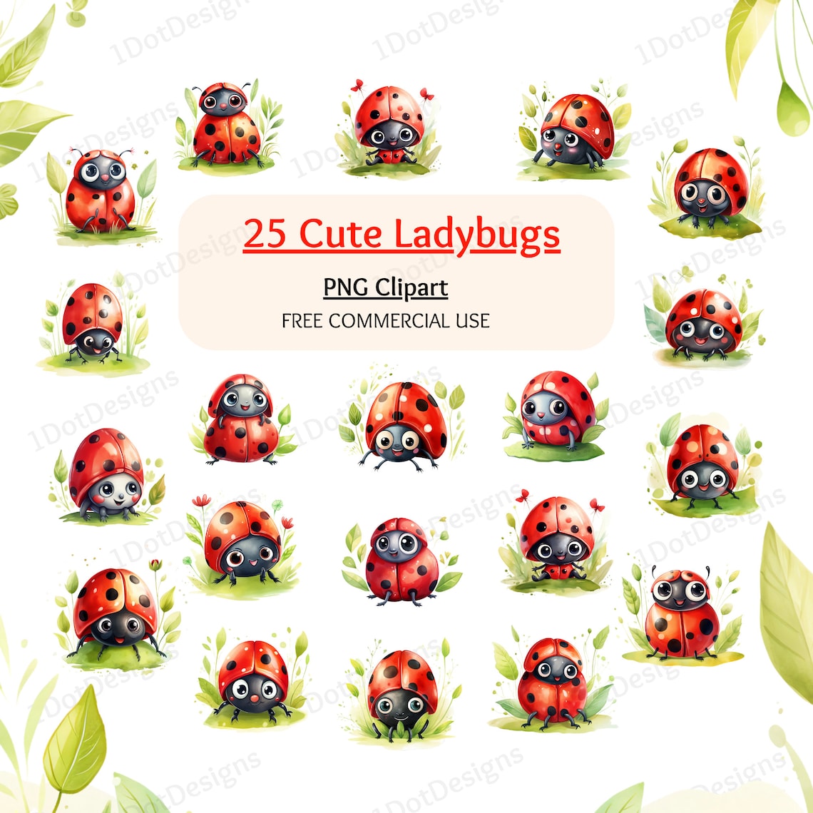 Cute Baby Ladybug Clipart Bundle, Nursery PNG, Watercolor Clipart ...