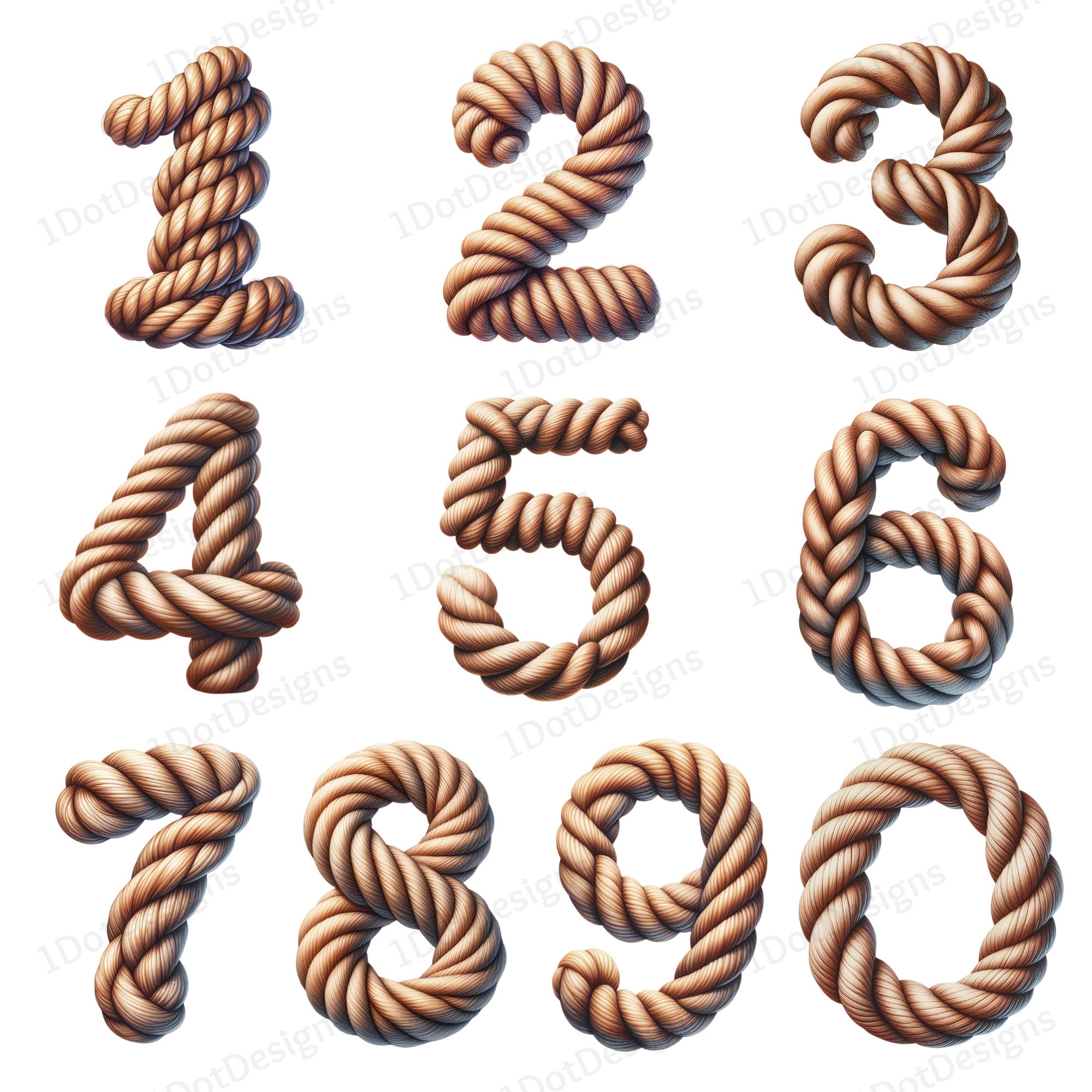 36 Rope Alphabet and Numbers Clipart Bundle, Rope PNG, Rope Letters ...