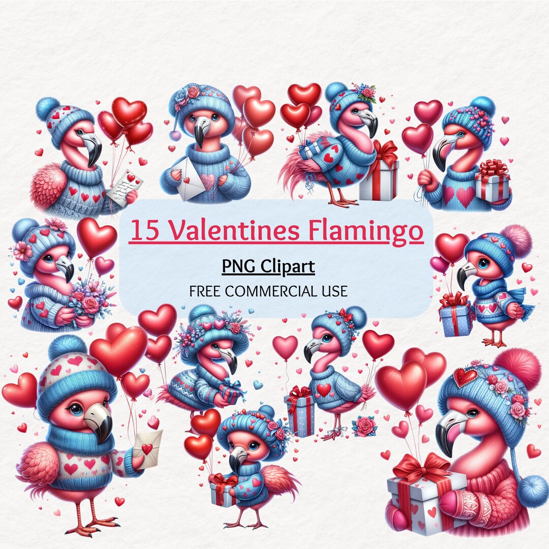 Love Flamingo Clipart Bundle, Valentines Day Clipart, Flamingo Png ...