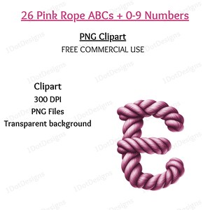 36 Pink Rope Alphabet and Numbers Clipart Bundle, Rope PNG, Rope ...