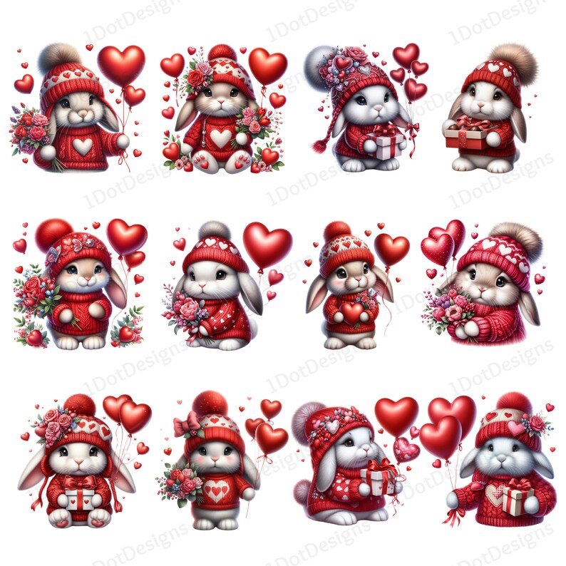 Valentine Bunny Clipart Bundle, Valentines Day Clipart, Love Clipart ...