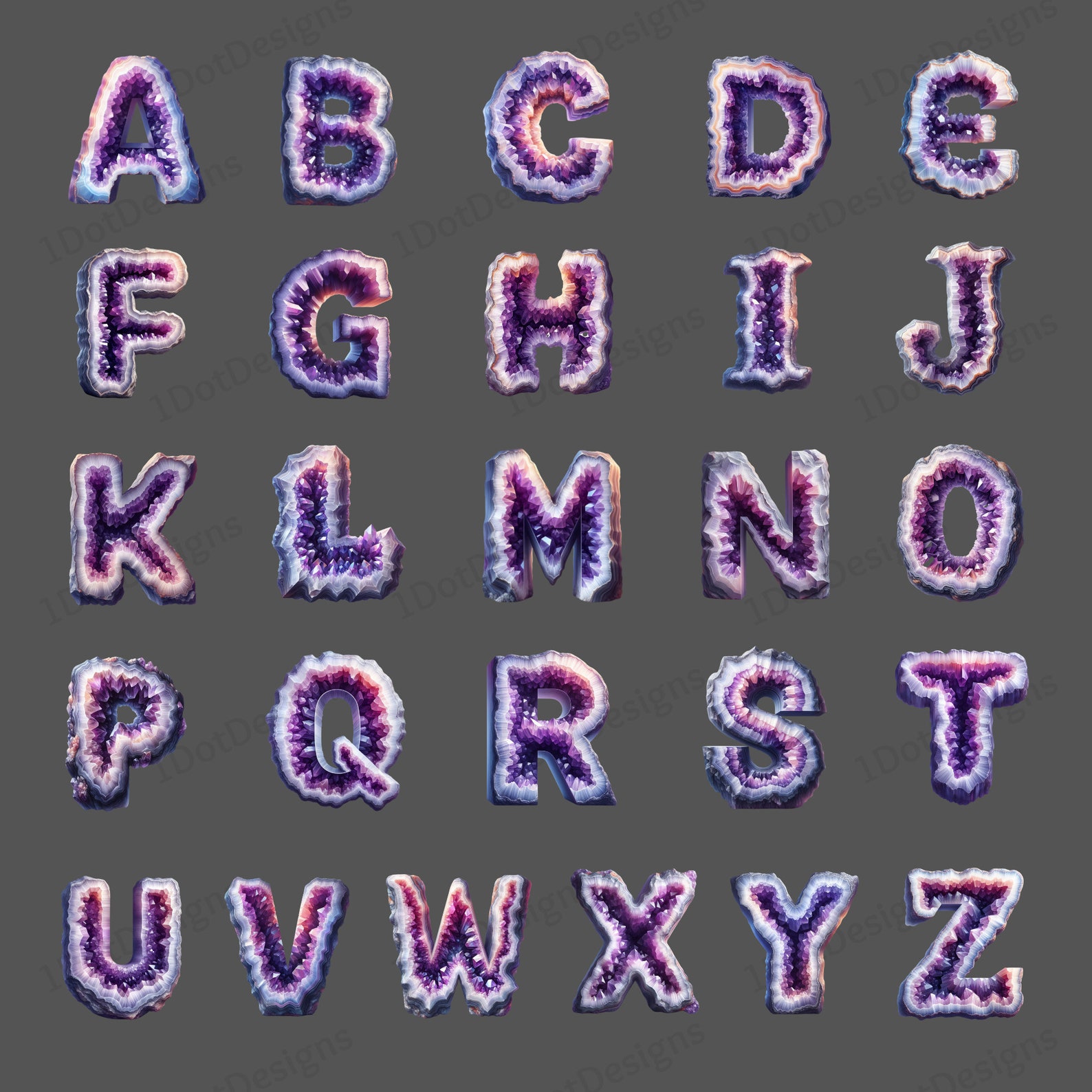 Amethyst Geode Alphabet Clipart Bundle, Watercolor PNG (digital ...