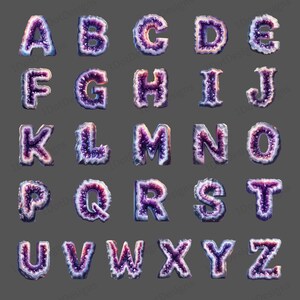 36 Amethyst Alphabet Clipart Bundle, Amethyst PNG, Letters Clipart ...