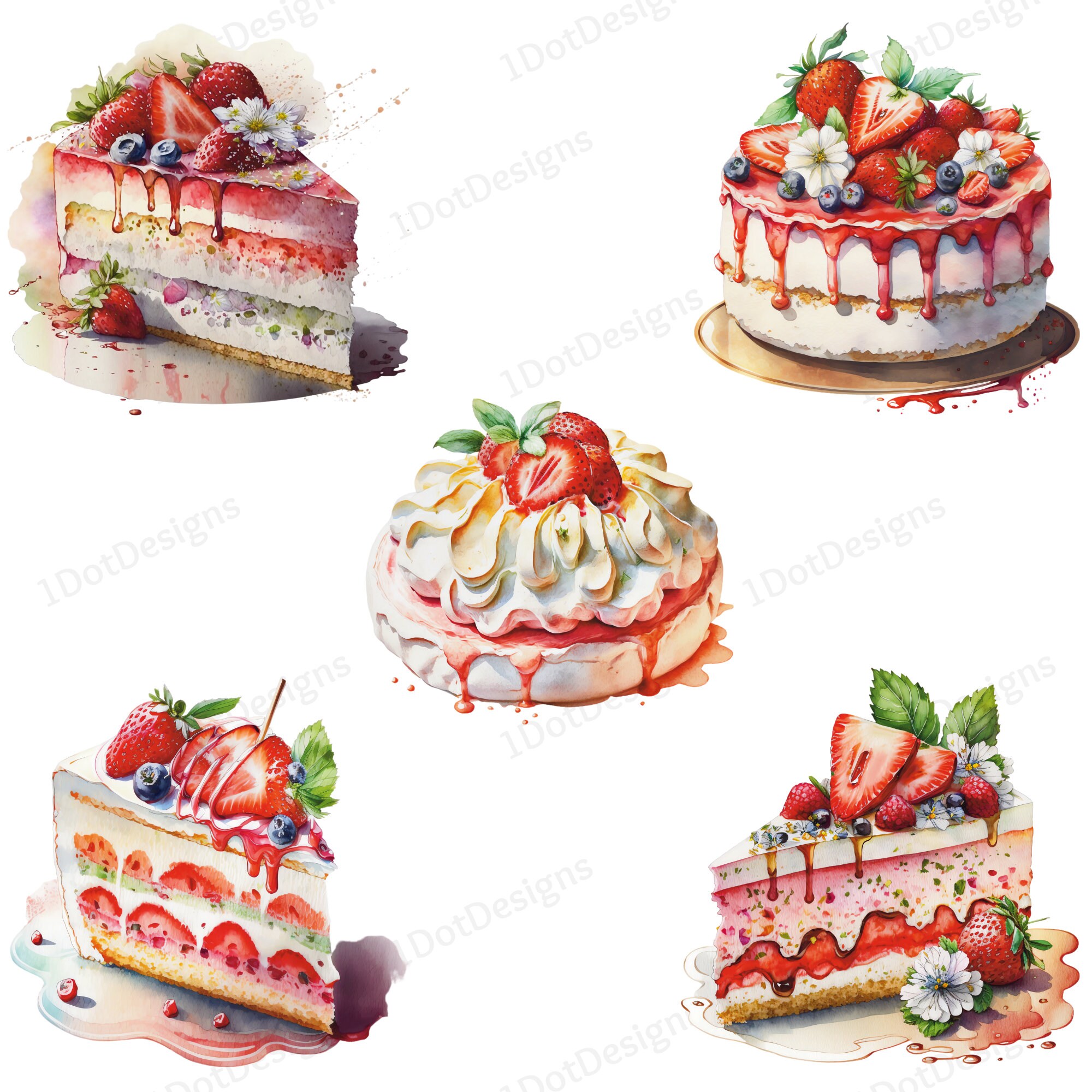 Strawberry Birthday Cake Clipart Bundle Summer PNG - Etsy