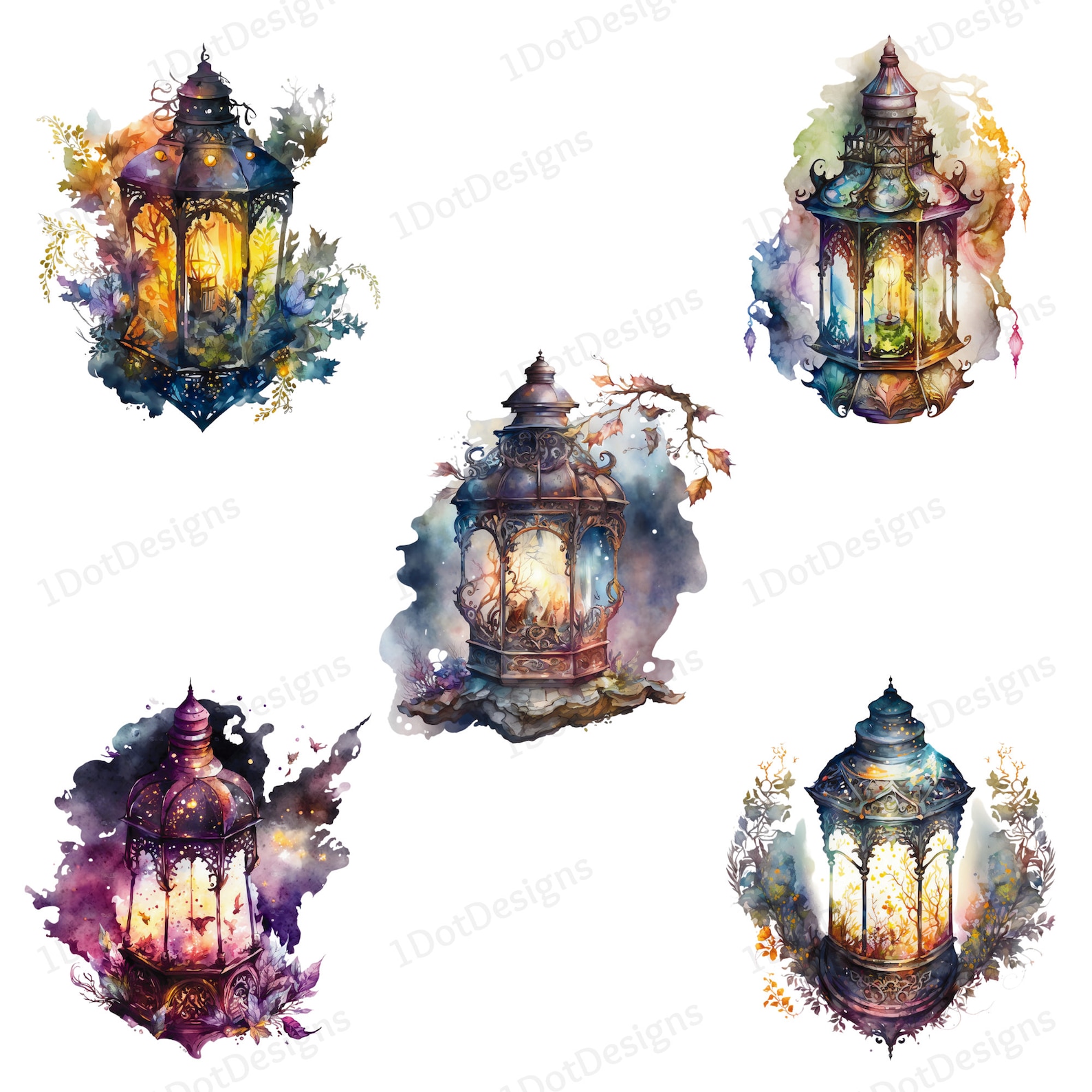 Fantasy Lantern Clipart Bundle Lantern PNG Watercolor - Etsy