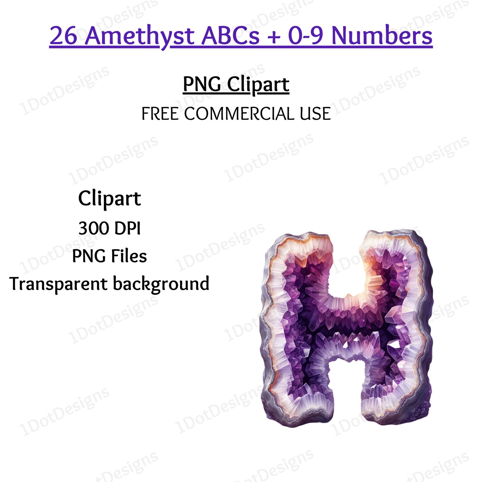 Amethyst Geode Alphabet Clipart Bundle, Watercolor PNG (digital ...