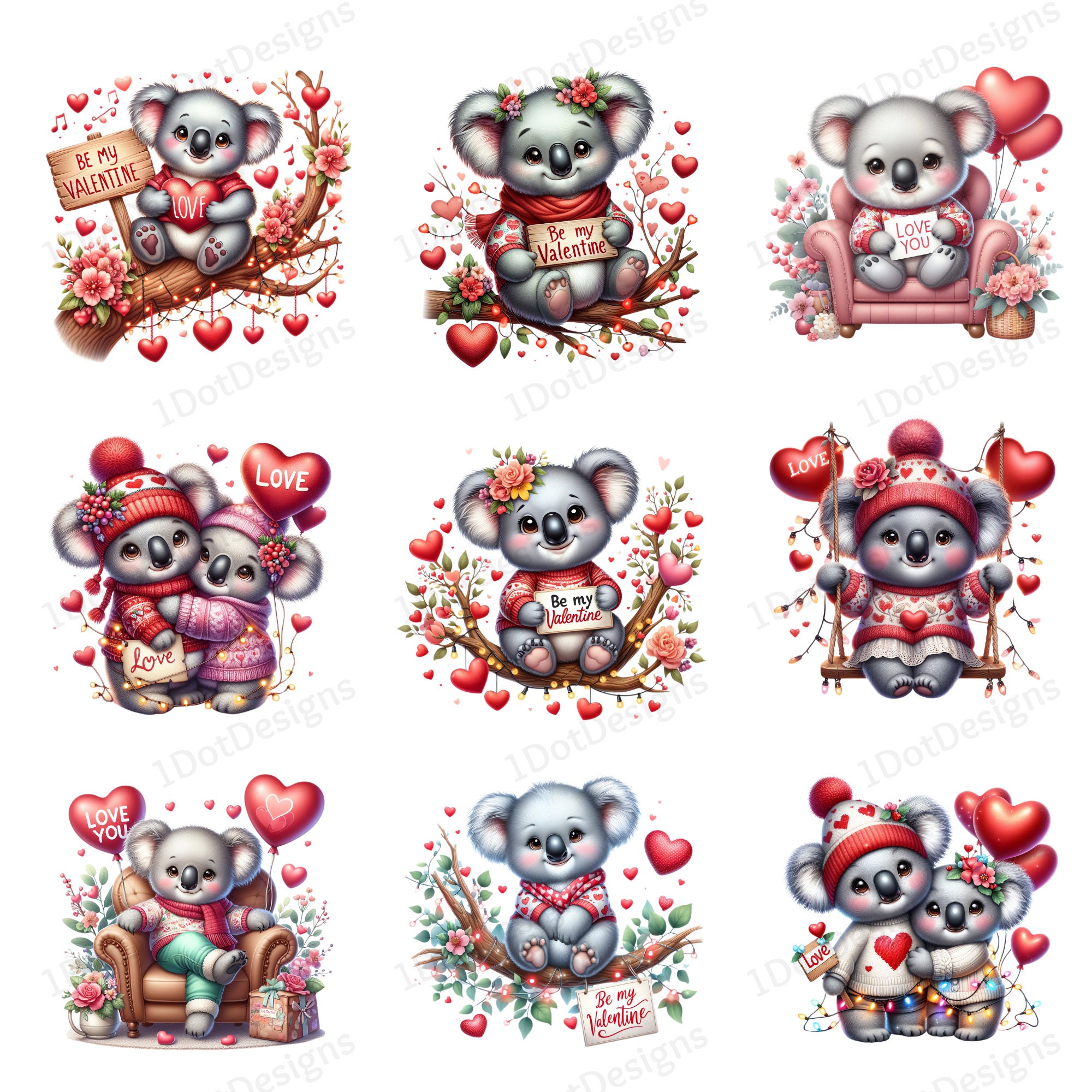 Valentine Koala Clipart Bundle, Valentines Day Clipart, Love Clipart ...