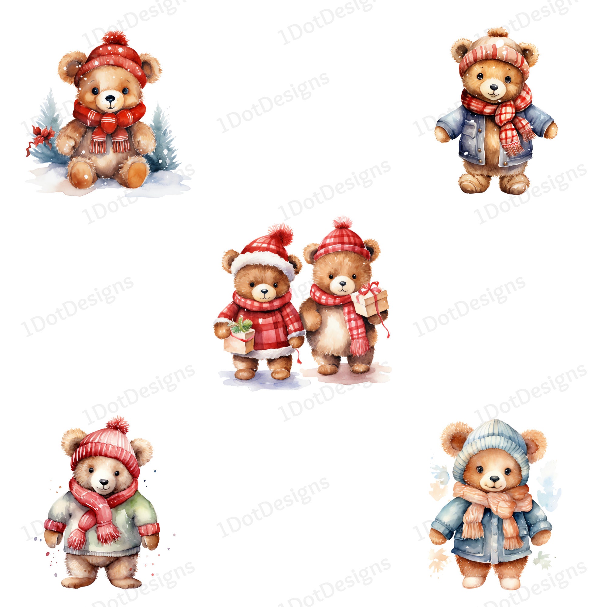 Christmas Teddy Bear Clipart Bundle, Christmas PNG, Christmas Clipart ...