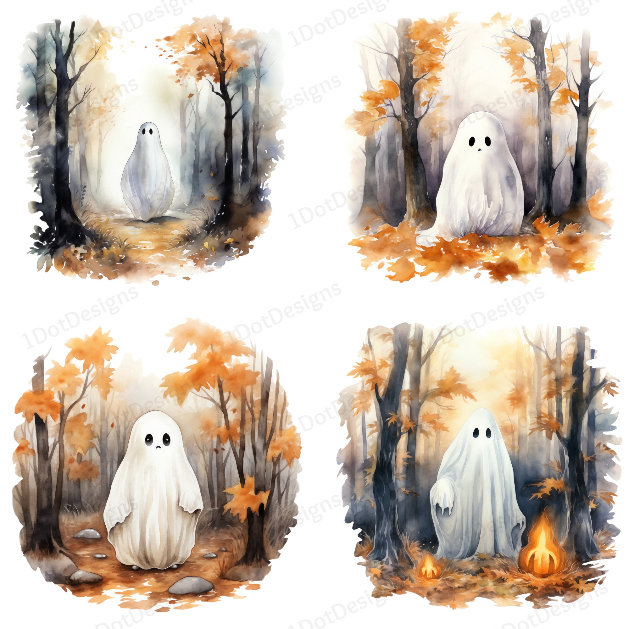 Watercolor Halloween Ghost Clipart, Spooky PNG (digital Download) - Etsy