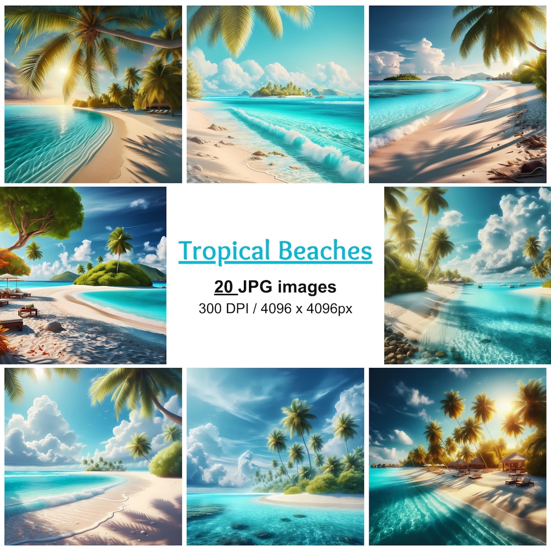 Tropical Beach Digital Paper - 20 Jpgs, Tropical Beach Backdrop, Beach ...