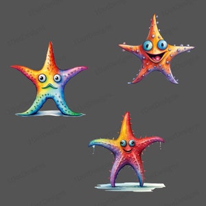 Funny Sea Stars Clipart Bundle, Nursery PNG, Watercolor Clipart ...