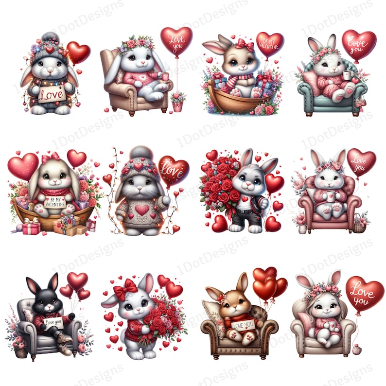 Love Bunny Clipart Bundle, Valentines Day Clipart, Love Clipart, Bunny ...