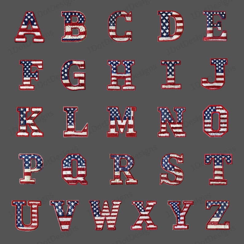 USA Flag Embroidery Alphabet Clipart, Patriotic Letters PNG (digital ...