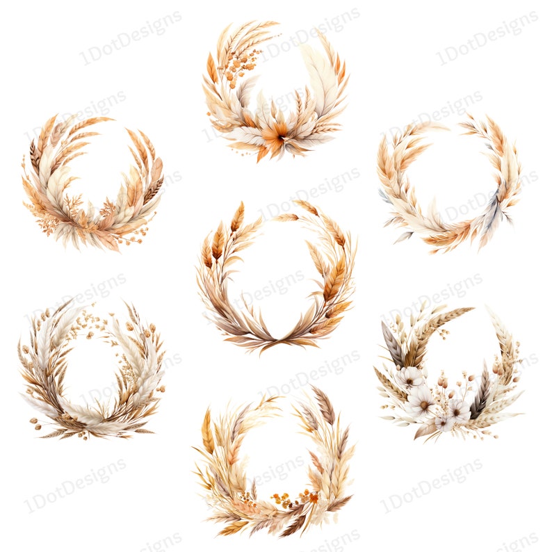 Boho Pampas Grass Wreath Clipart Bundle Pampas Grass PNG - Etsy