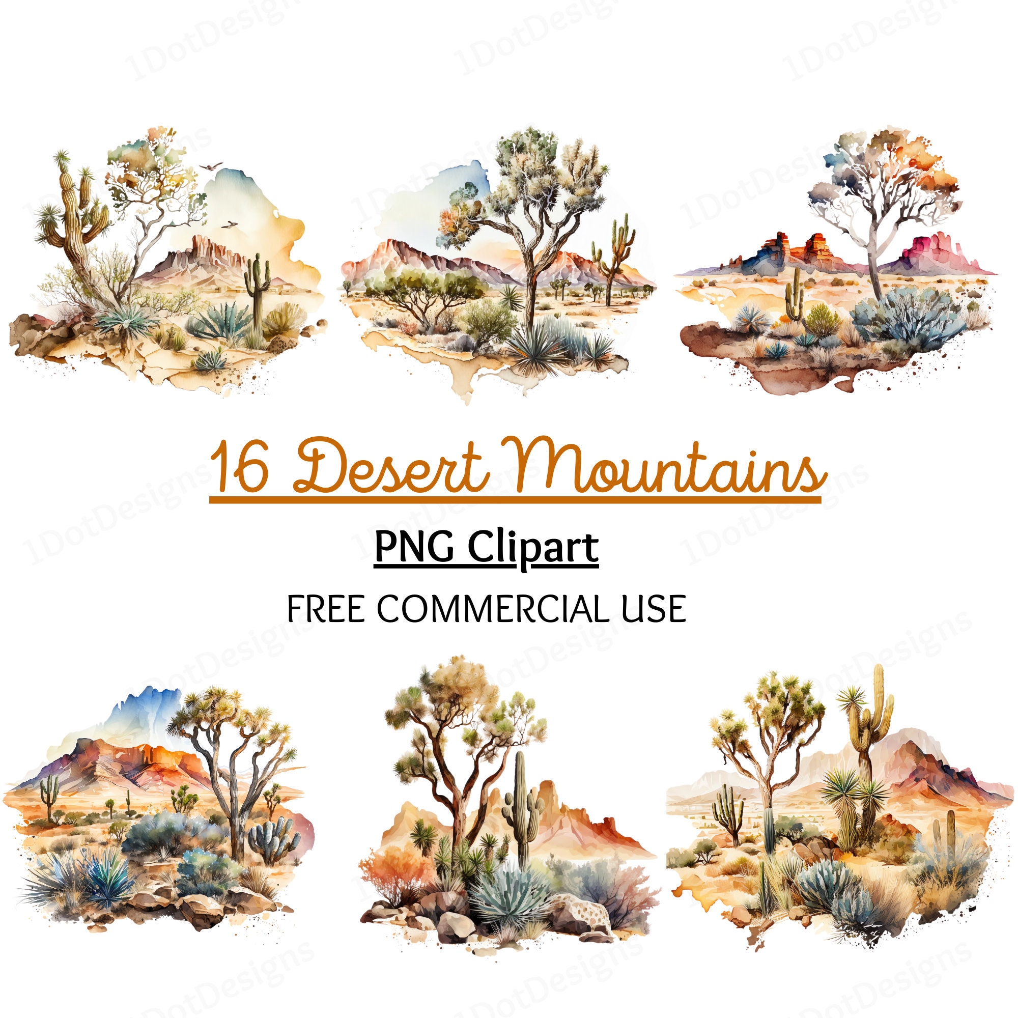 Desert Mountains Clipart Bundle, Desert PNG, Watercolor Clipart ...