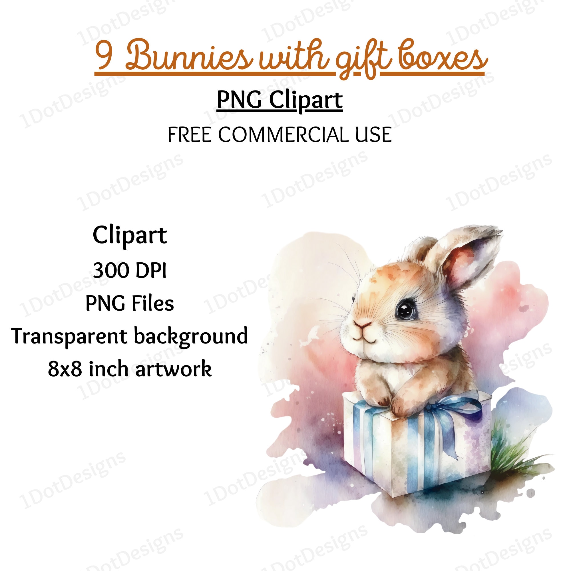 Bunny With Gift Box Clipart Bundle, Watercolor Clipart, Cute Bunnies ...