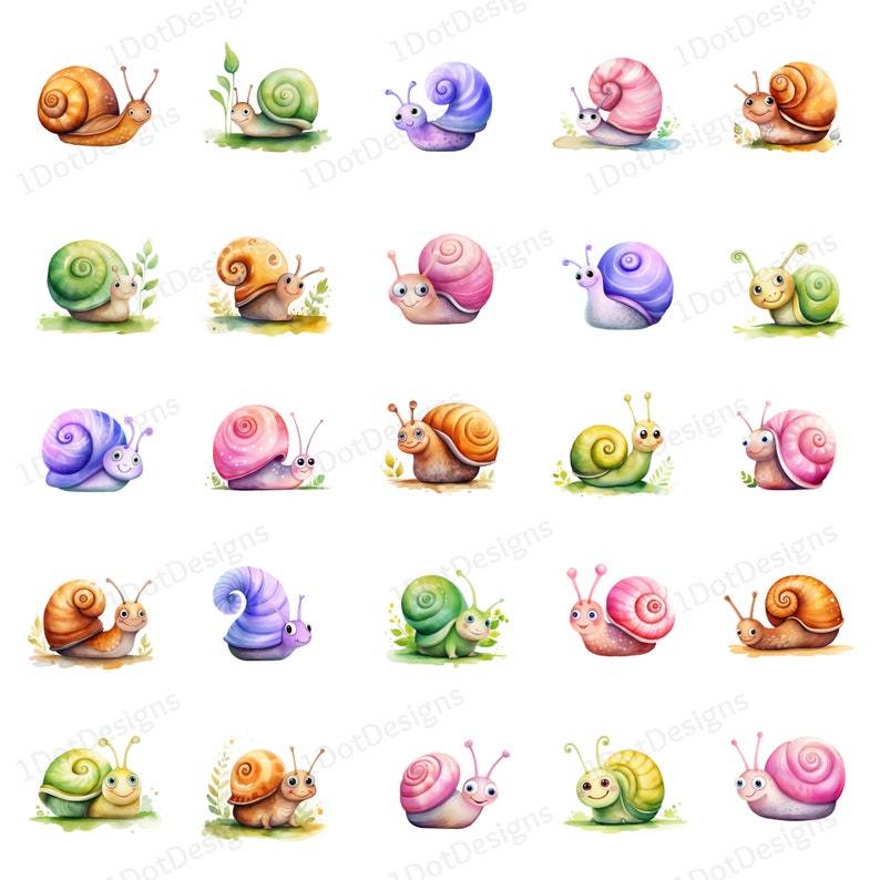 Cute Garden Snail Clipart Bundle, Nursery PNG, Botanical Clipart ...