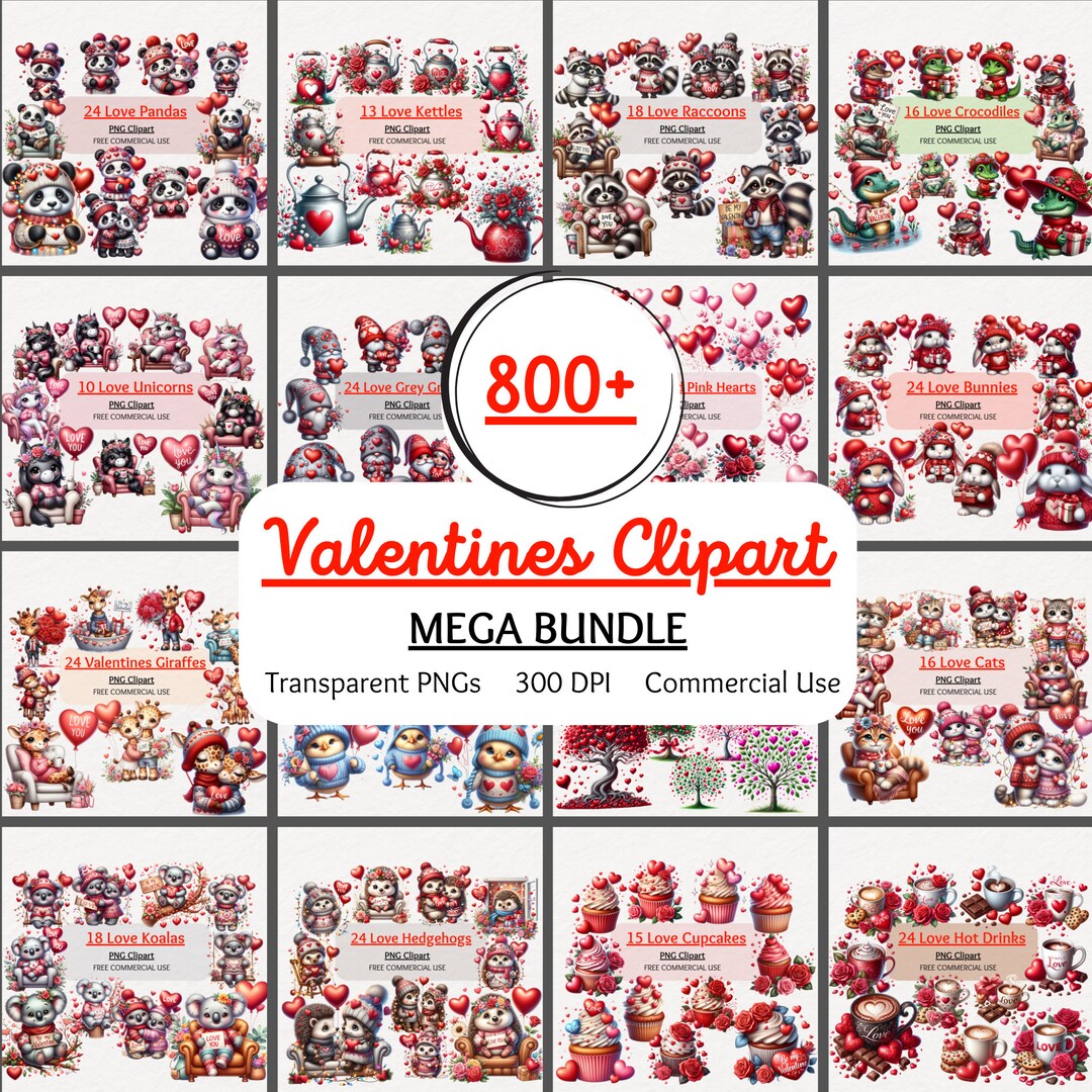 Watercolor Valentines Clipart Mega Bundle, 800+ PNG Images (digital ...