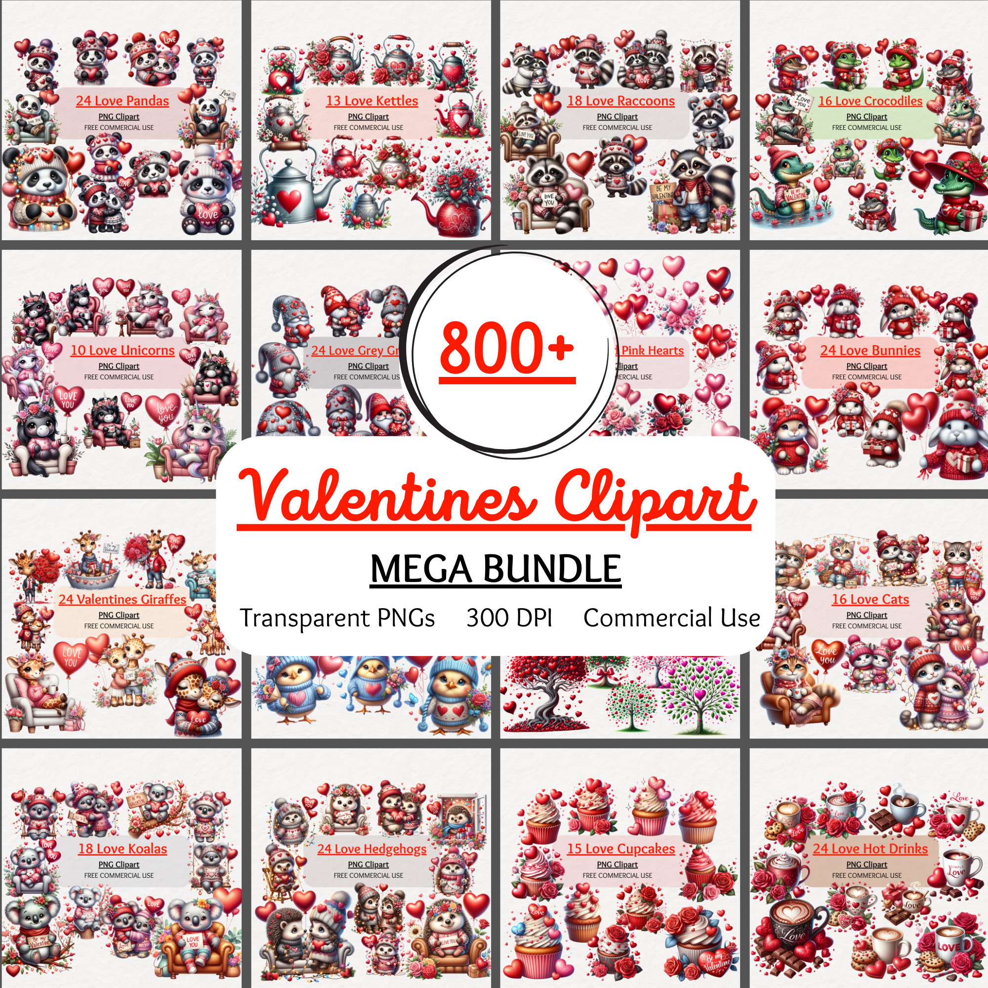 Valentines Clipart Mega Bundle, Watercolor Valentines Clipart, Junk ...