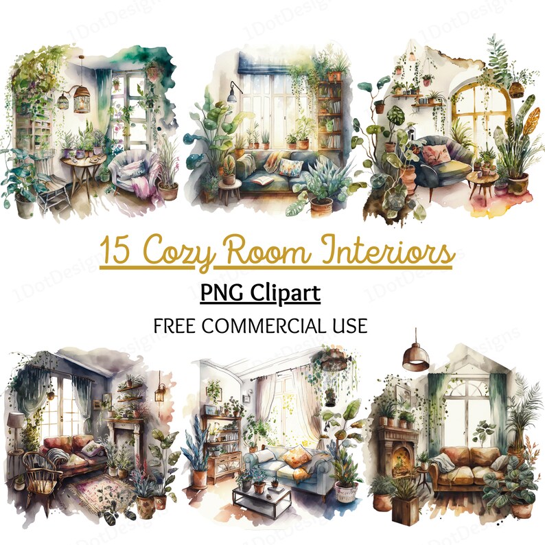 Cozy Room Interior Clipart Bundle Cozy Home PNG Watercolor - Etsy