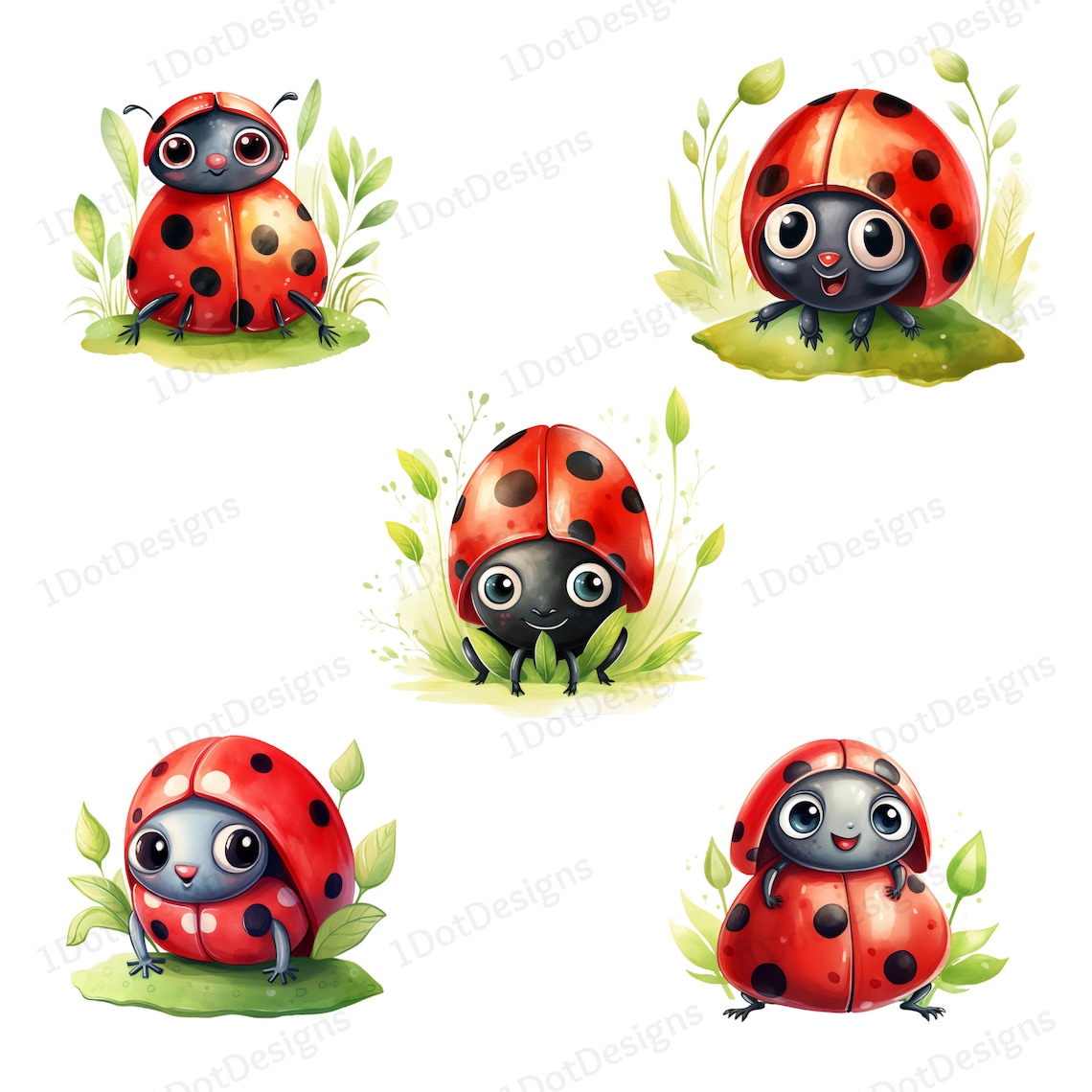 Cute Baby Ladybug Clipart Bundle, Nursery PNG, Watercolor Clipart ...