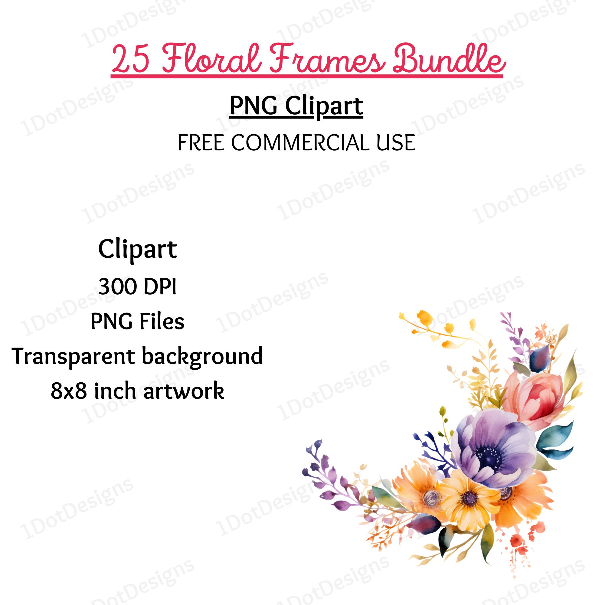 Floral Frames Clipart Bundle Summer Floral PNG Watercolor - Etsy