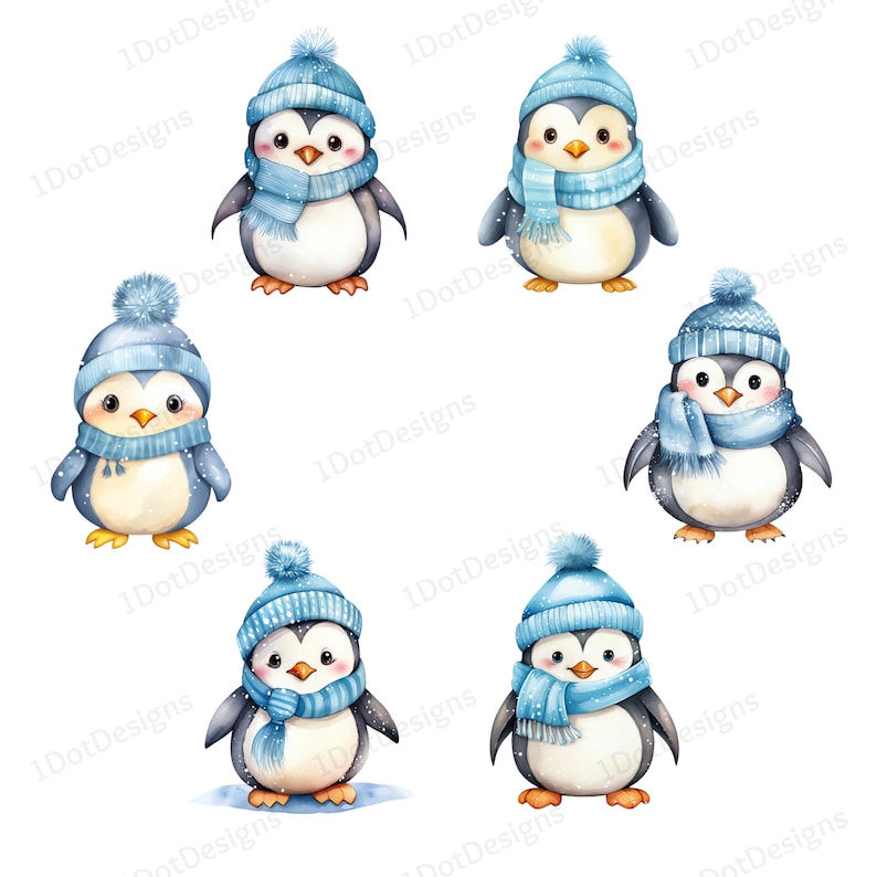 Blue Penguin Clipart Bundle, Christmas PNG, Christmas Clipart, Baby ...