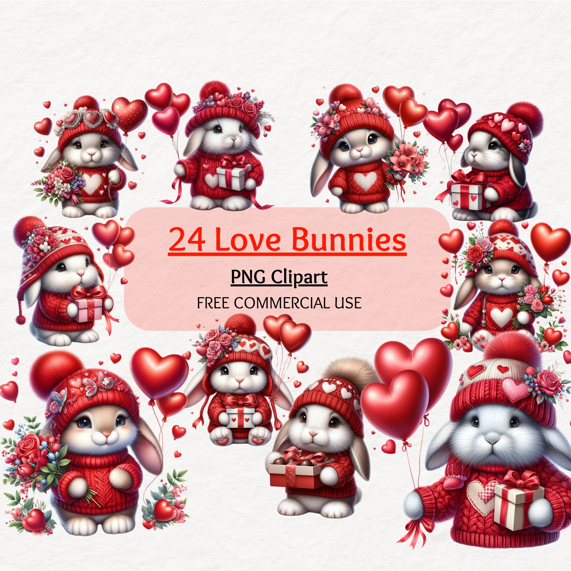 Valentine Bunny Clipart Bundle, Valentines Day Clipart, Love Clipart ...