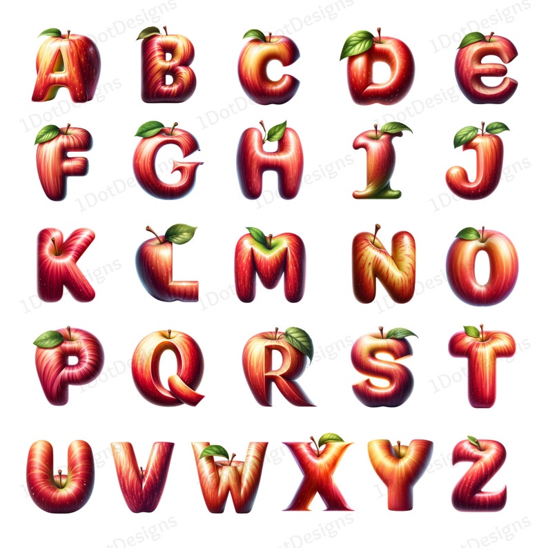 36 Apple Alphabet Clipart Bundle, Apple PNG, Letters Clipart, Fancy ...