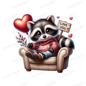Valentine Raccoon Clipart Bundle, Valentines Day Clipart, Love Clipart ...