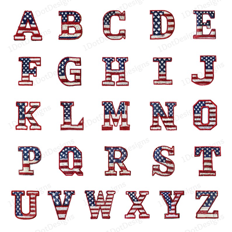 USA Flag Embroidery Alphabet Clipart, Patriotic Letters PNG (digital ...