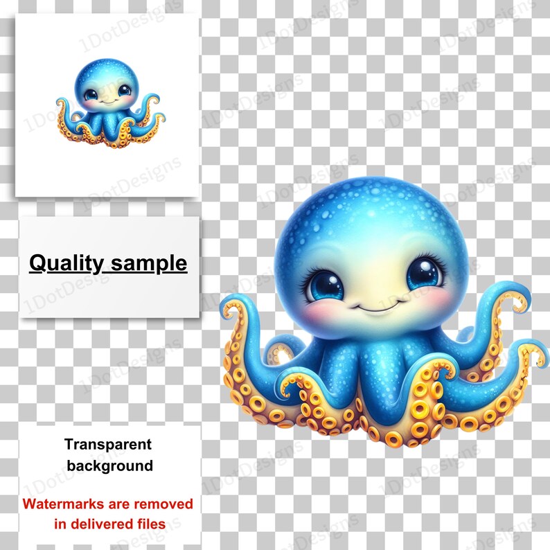 Cute Octopus Watercolor Clipart Bundle, Nursery PNG (digital Download ...
