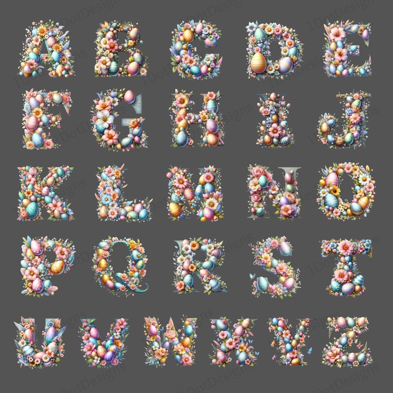 36 Easter Alphabet Clipart Bundle, Easter PNG, Easter Clipart, Easter ...