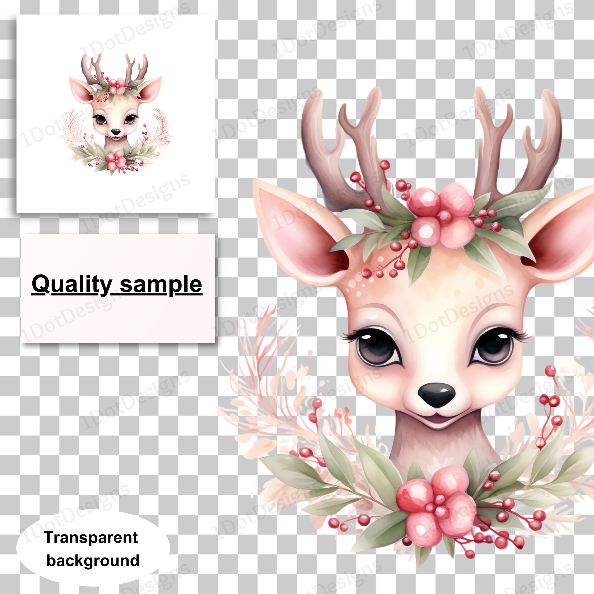 Pink Reindeer Clipart Bundle, Christmas PNG, Christmas Clipart, Baby ...