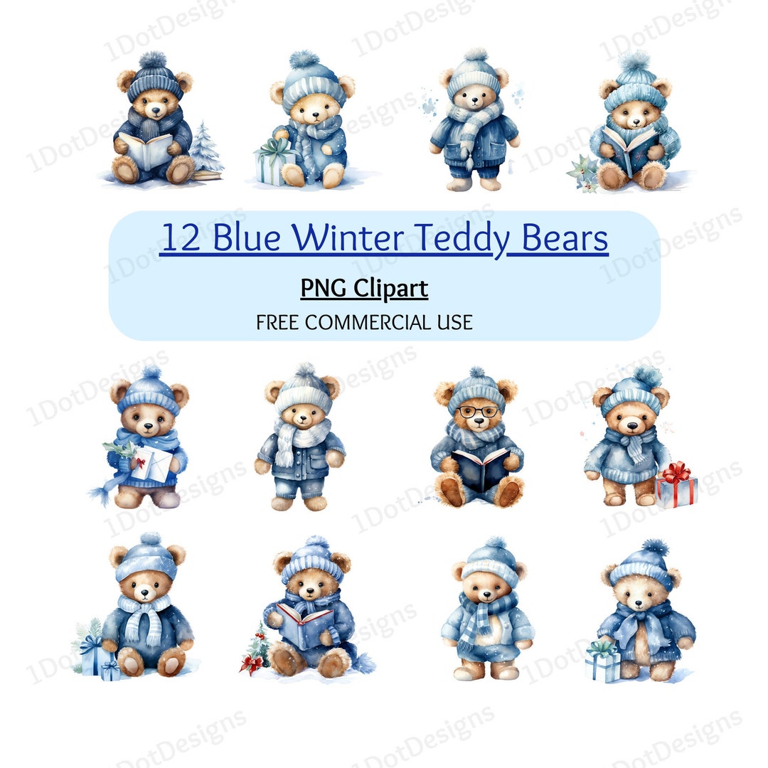 Winter Teddy Bear Clipart Bundle, Christmas PNG, Christmas Clipart ...