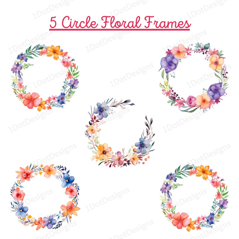 Watercolor Floral Frames Clipart, Summer PNG Bundle (digital Download ...