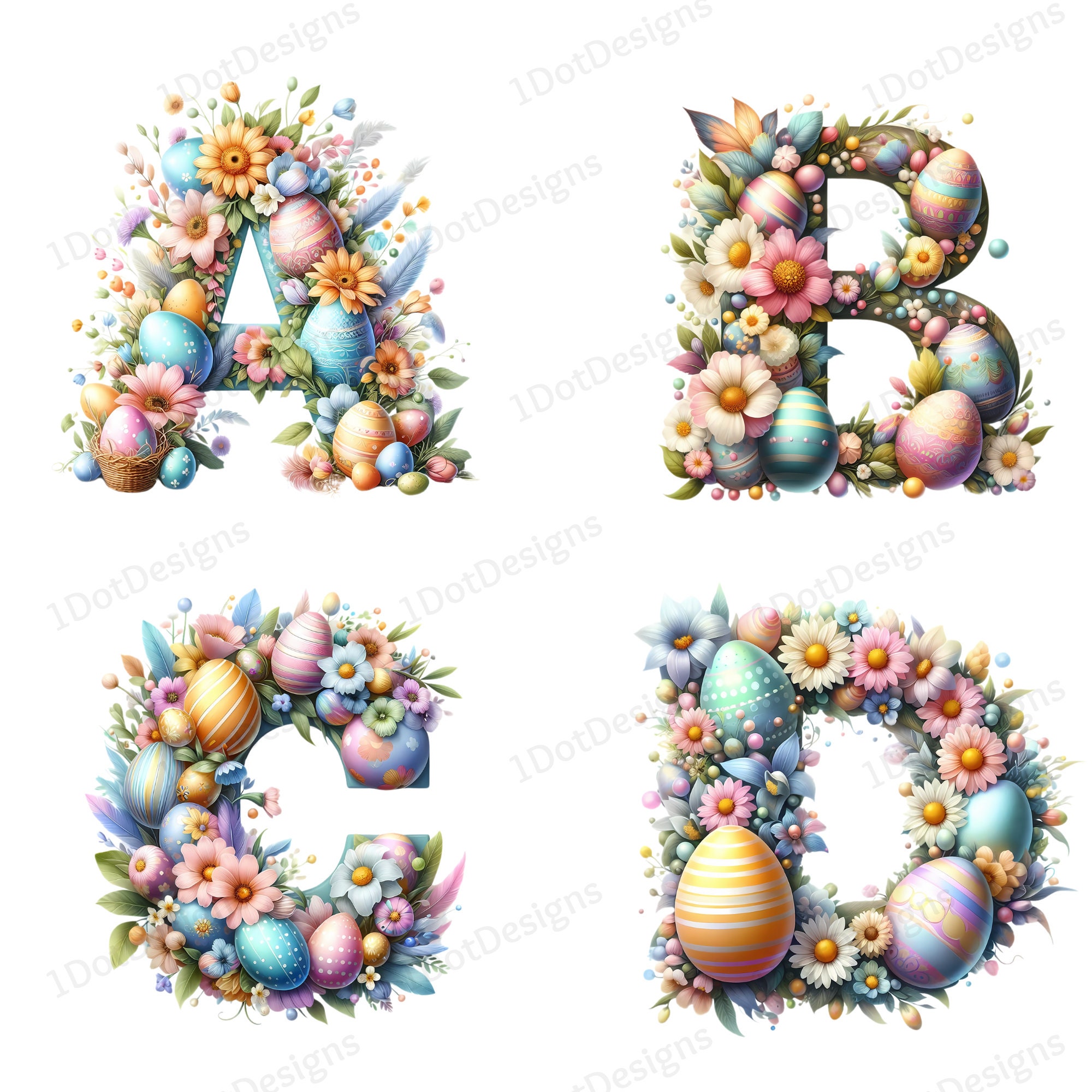 36 Easter Alphabet Clipart Bundle, Easter PNG, Easter Clipart, Easter ...