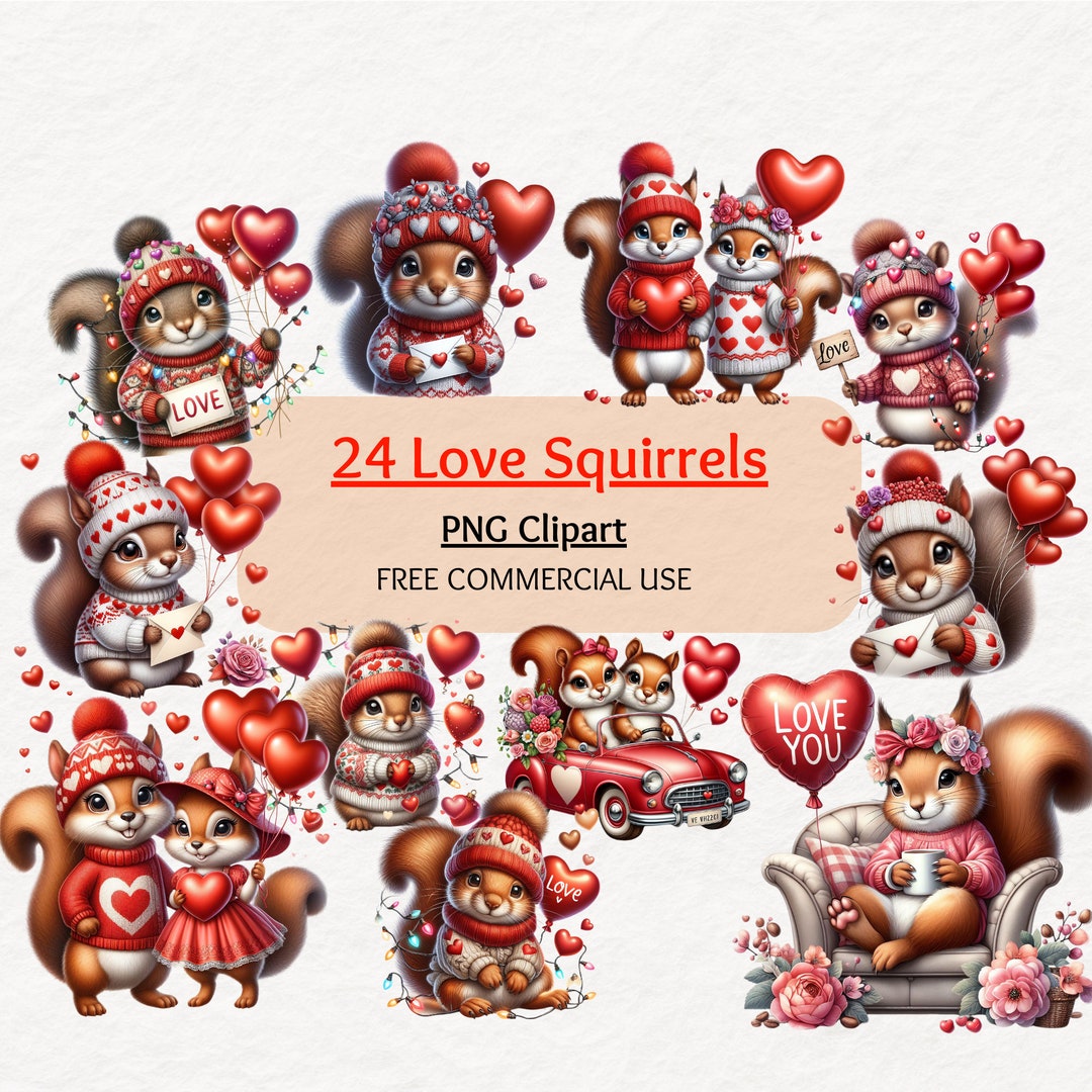 Valentines Squirrel Clipart Bundle, Valentines Day Clipart, Squirrel ...