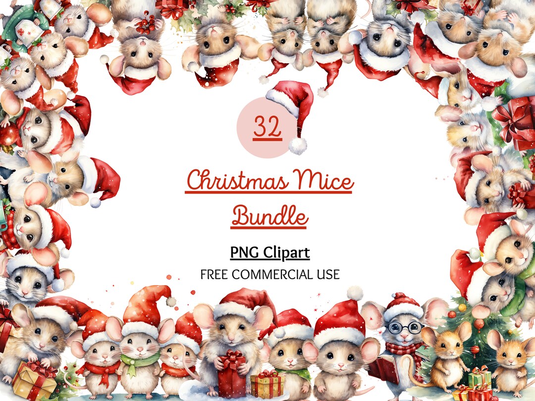 Christmas Mice Clipart Bundle, Christmas PNG, Christmas Clipart, Mice ...