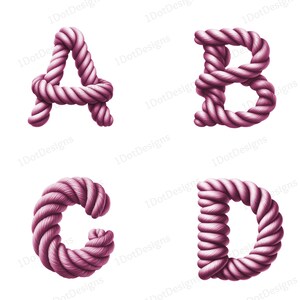 36 Pink Rope Alphabet and Numbers Clipart Bundle, Rope PNG, Rope ...