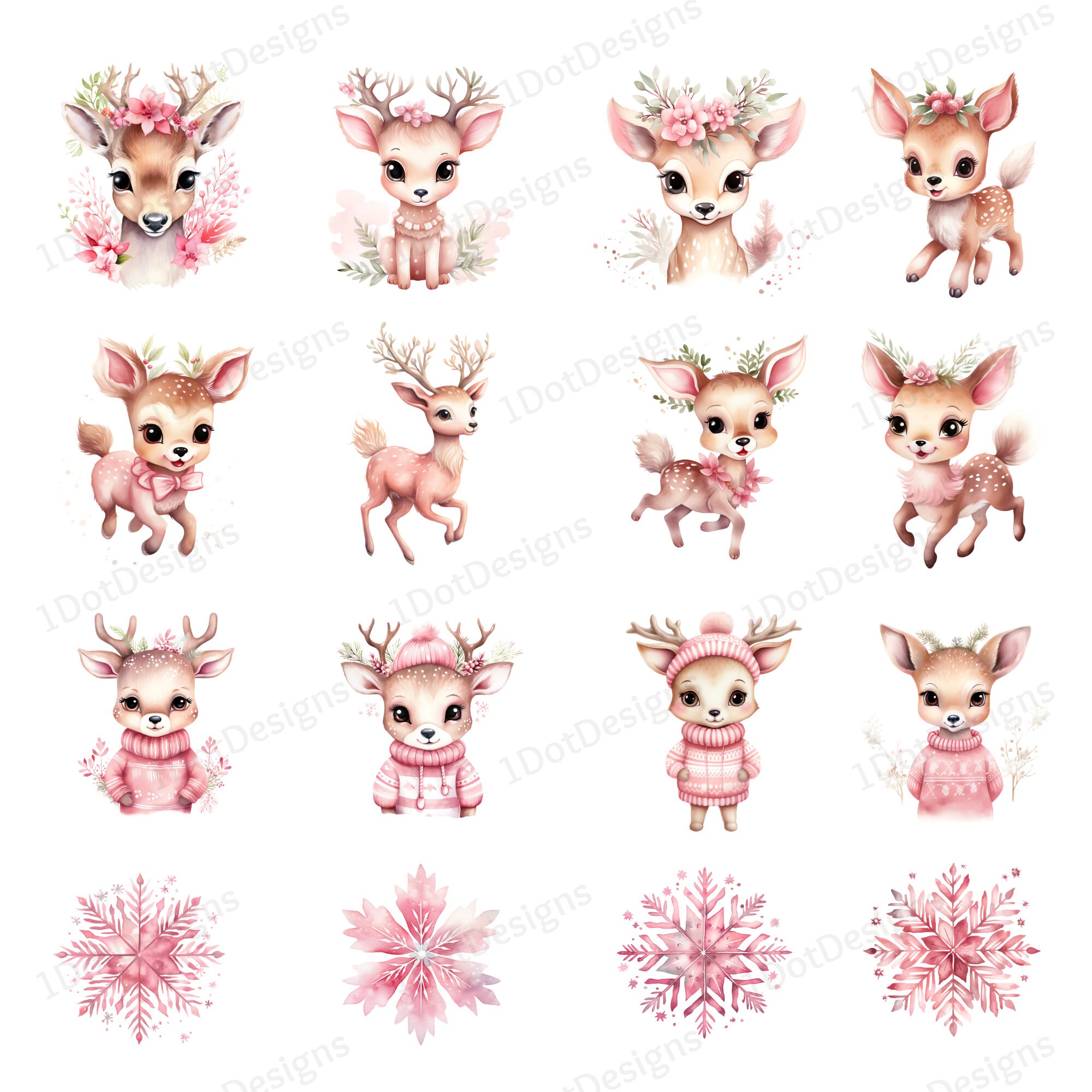 Pink Reindeer Clipart Bundle, Christmas PNG, Christmas Clipart, Baby ...