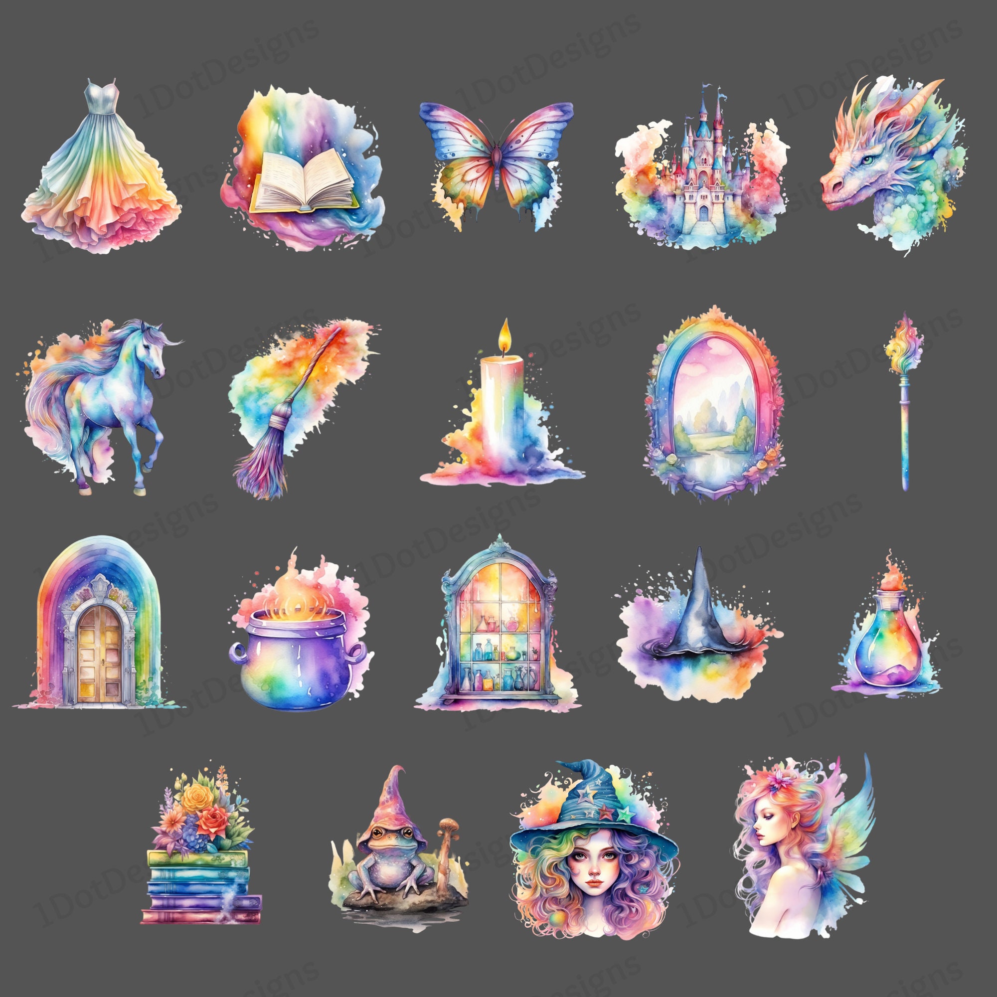 Rainbow Witch Clipart Pastel Rainbow Pastel Witch Witch - Etsy