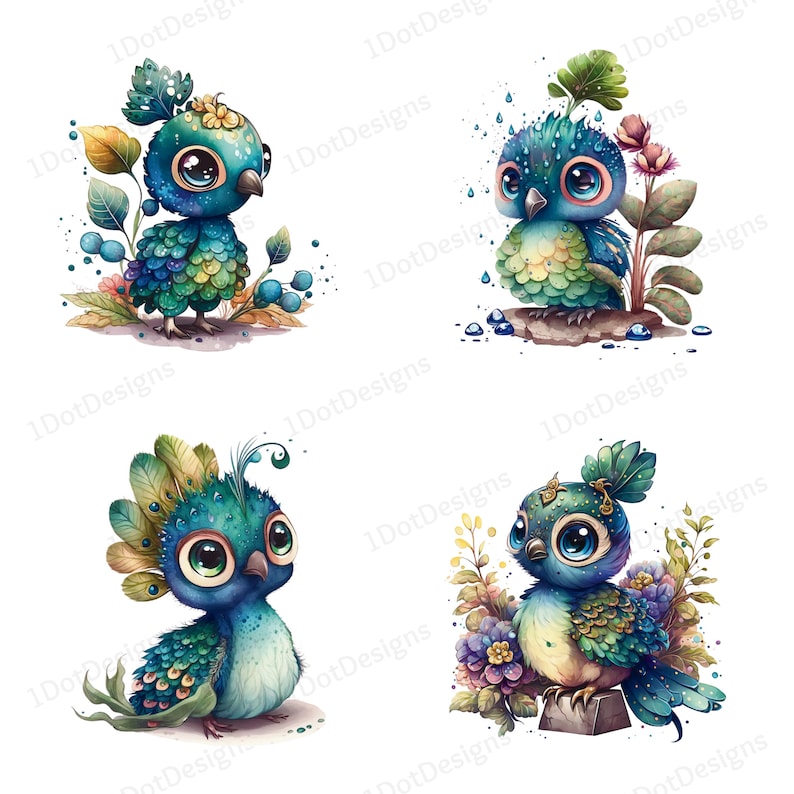Cute Watercolor Baby Peacock Clipart Bundle (digital Download) - Etsy