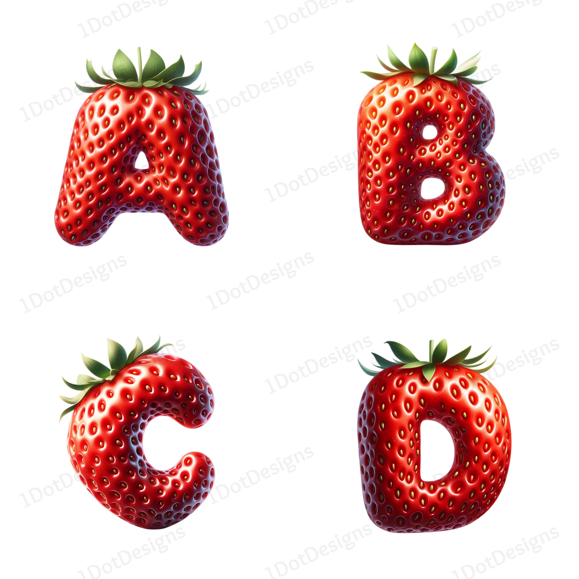 36 Strawberry Alphabet Clipart Bundle, Strawberry PNG, Letters Clipart ...
