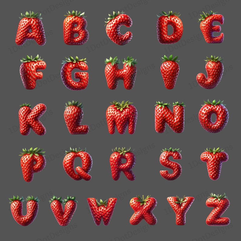 36 Strawberry Alphabet Clipart Bundle, Strawberry PNG, Letters Clipart ...