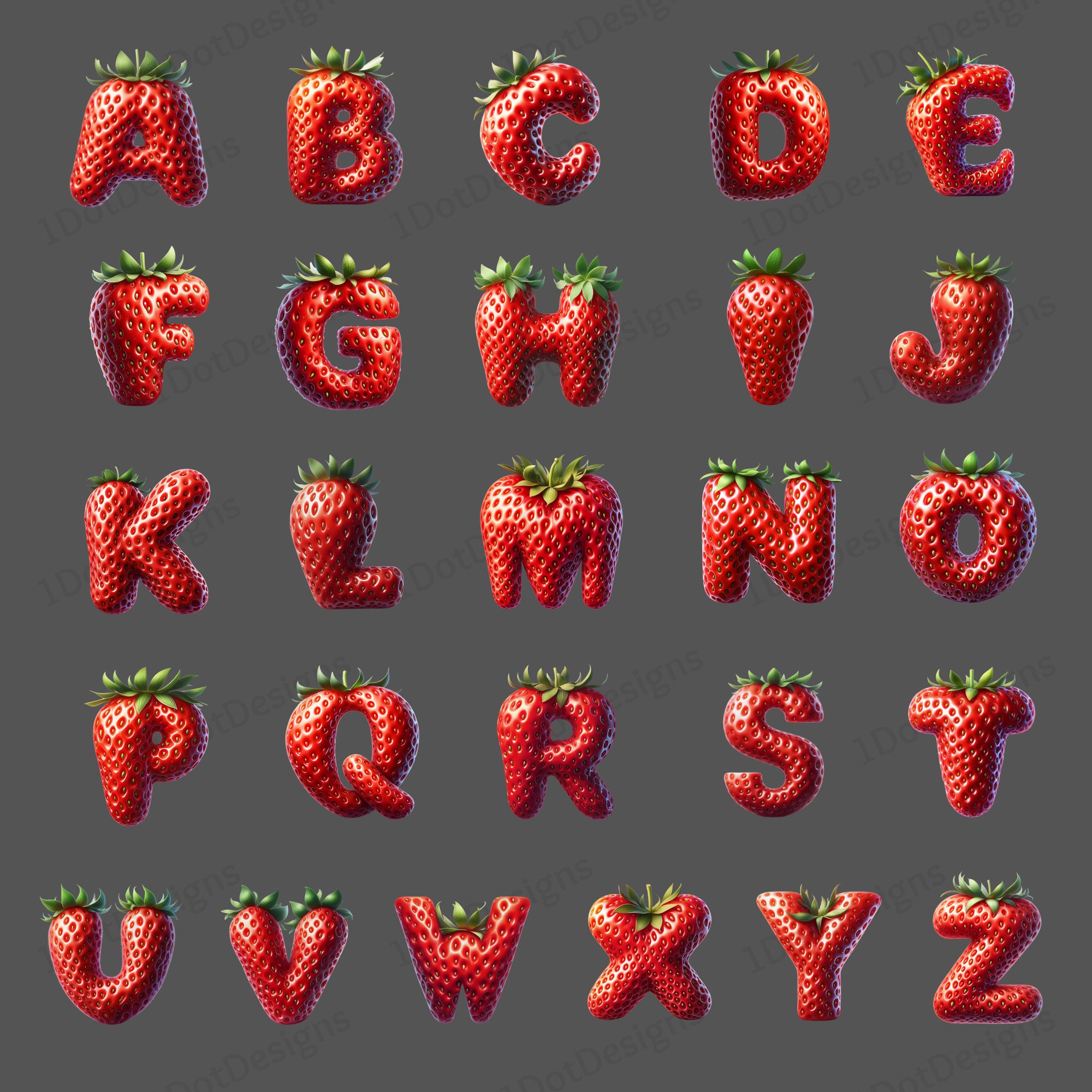 36 Strawberry Alphabet Clipart Bundle, Strawberry PNG, Letters Clipart ...